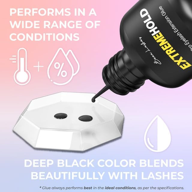 Extreme Hold Eyelash Extension Glue for Professionals | Strongest Black Lash Adhesive for Long Lasting Semi Permanent Individual Lash Extensions | 0.5-1s Fastest Drying & up to 8 Weeks Retention