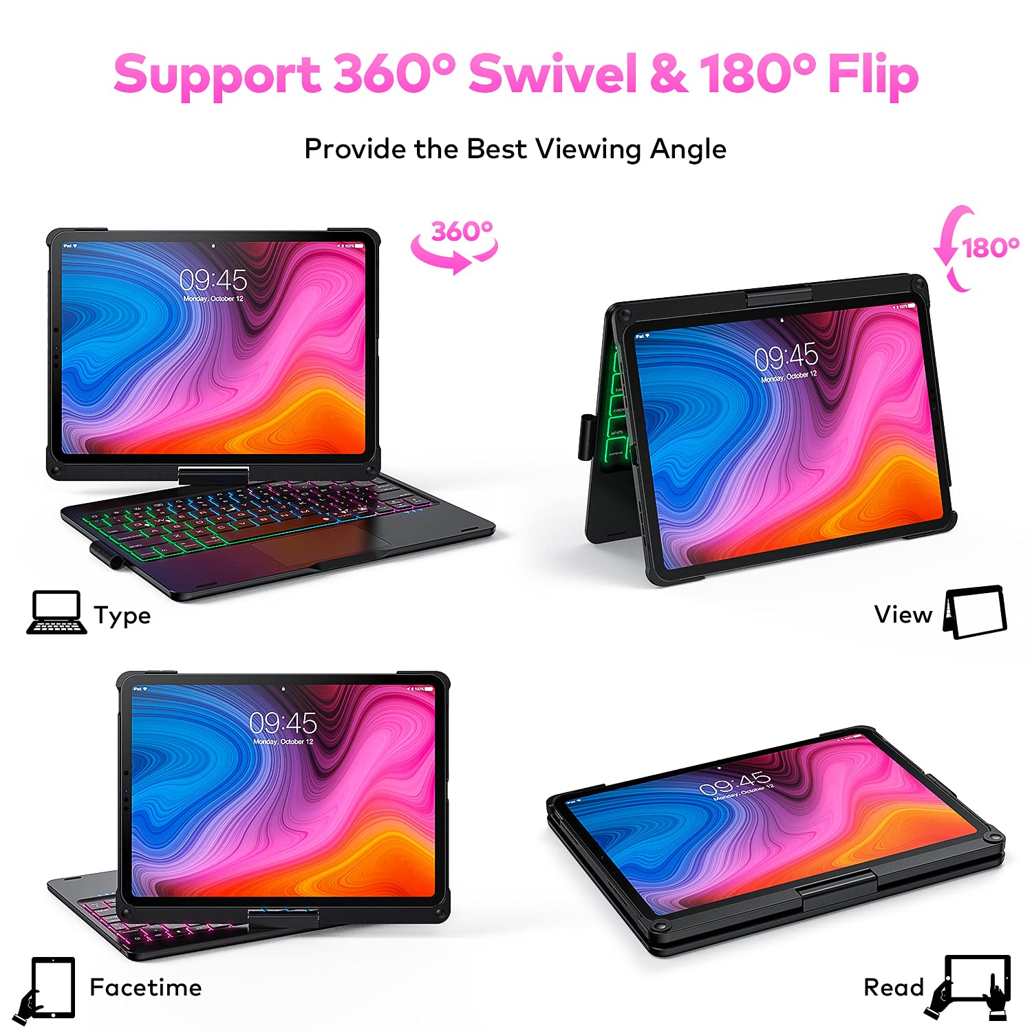 Keyboard Case for iPad Pro 11 inch 3rd Generation 2021–360° Rotatable Touchpad with Backlight, Compatible with iPad 10.9”Air 4th Gen/ 11”1st /2nd / 3rd Gen (Black)