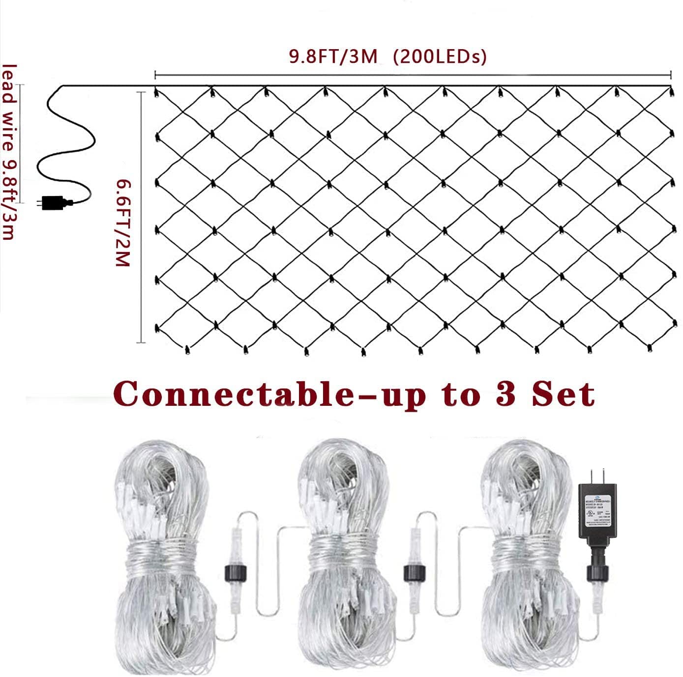 Apatner Outdoor Net Mesh Lights Bushes Lights Plug in Outside Tree Light 9.8ft x 6.6ft 200 LED Connectable for Curtain Garden Yard Balcony, 8 Mode with Remote(White)