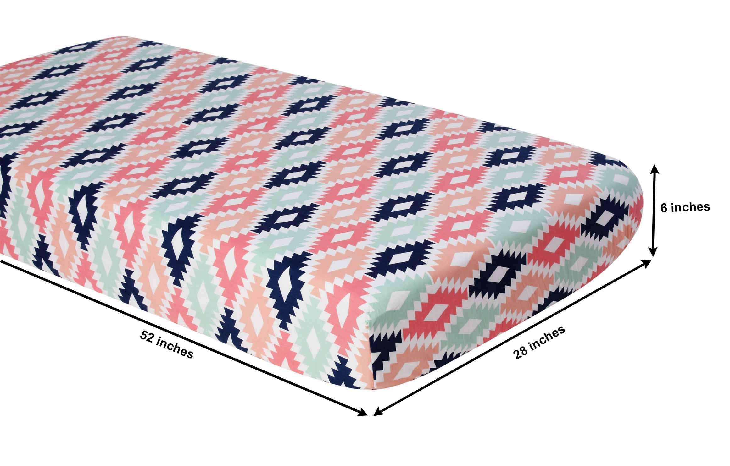 Bacati - 2 Pack Emma Aztec Kilim Printed Girls 100% Cotton Universal Baby US Standard Crib or Toddler Bed Fitted Sheets (Coral Mint Navy)