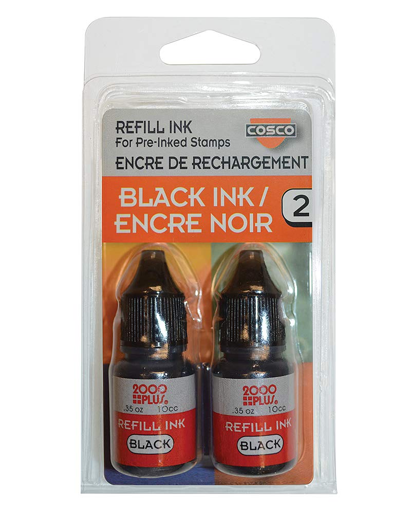 2000 Plus Ink Refill for Pre-Inked Stamps and Stamp Pads, Black .35 oz Each โ Black (090689)