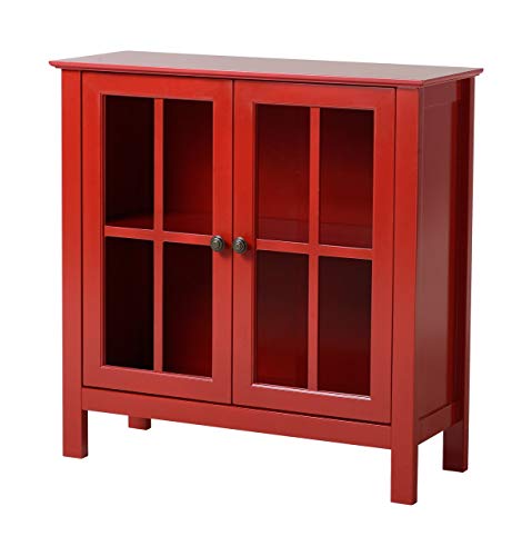 American Furniture Classics OS Home and Office Accent and Display Cabine Glass Door Cabinet, Red Paint