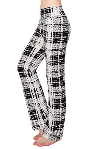 ALWAYS High Waist Flare Pants - Buttery Soft Bootcut Leggings Palazzo Black and White Plaid 2942 XL