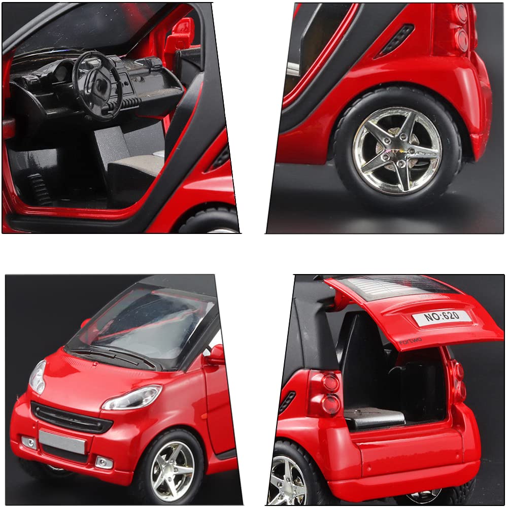 ARCADORA 1:32 Scale for Smart Fortwo Diecast Model Car Pullback Vehicle Toys Collection Toys, Kids Gift, with Sound and Light (Red)