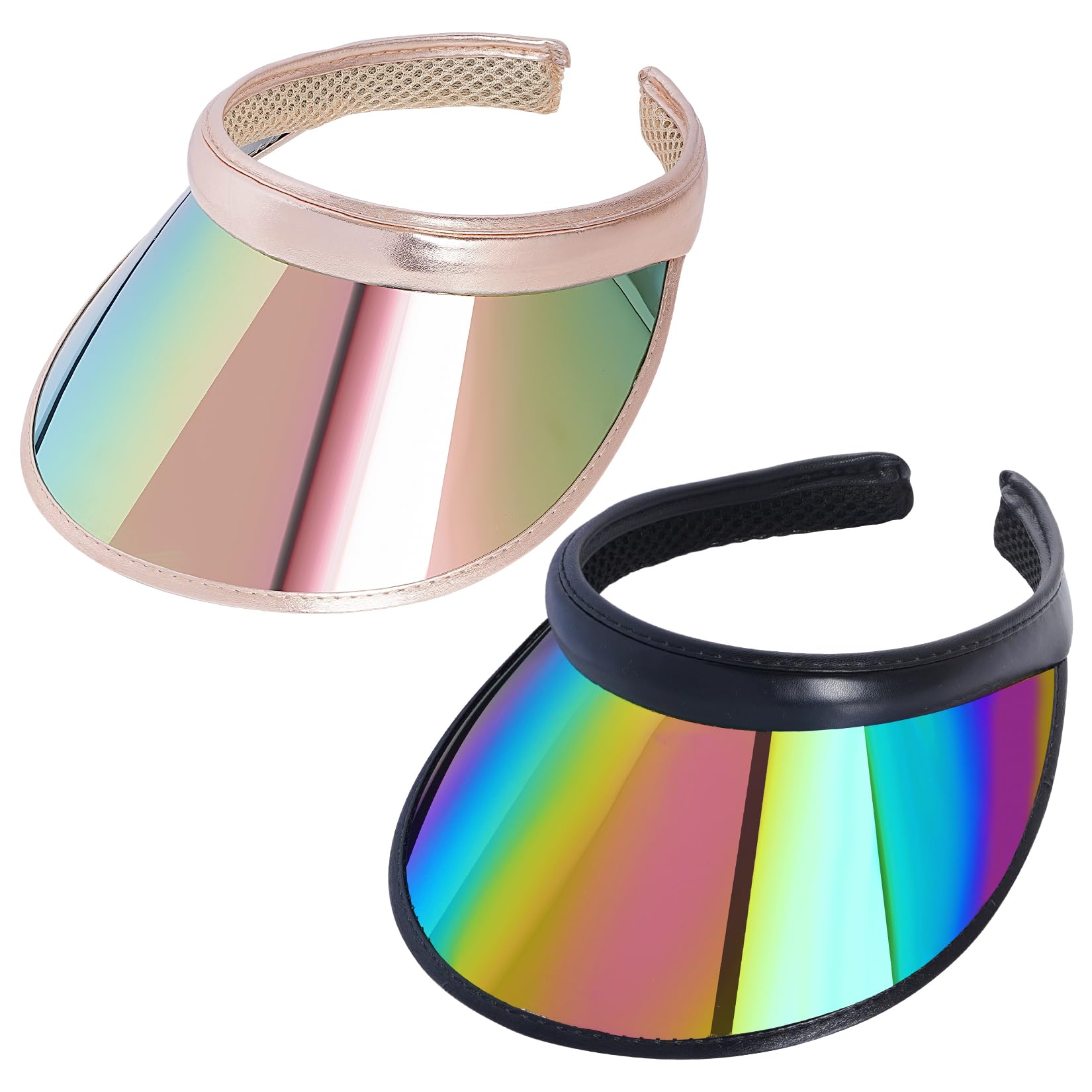 2 Pack Sun Visor Hats Women UV Sports Iridescent Multi Color Tennis Golf UPF Cap Headwear for Men Women Outdoor Summer Travel (Khaki & Black)