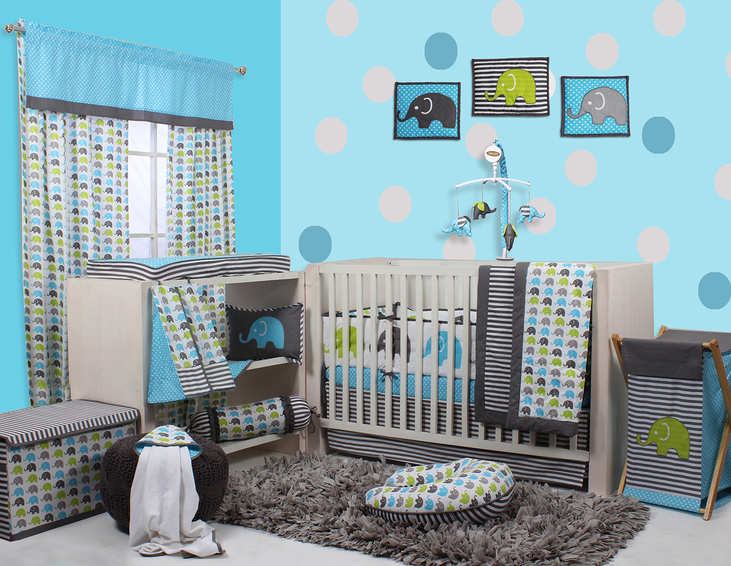 Bacati - Elephants Aqua/Lime/Grey Changing Pad Cover (Aqua/Lime/Grey)