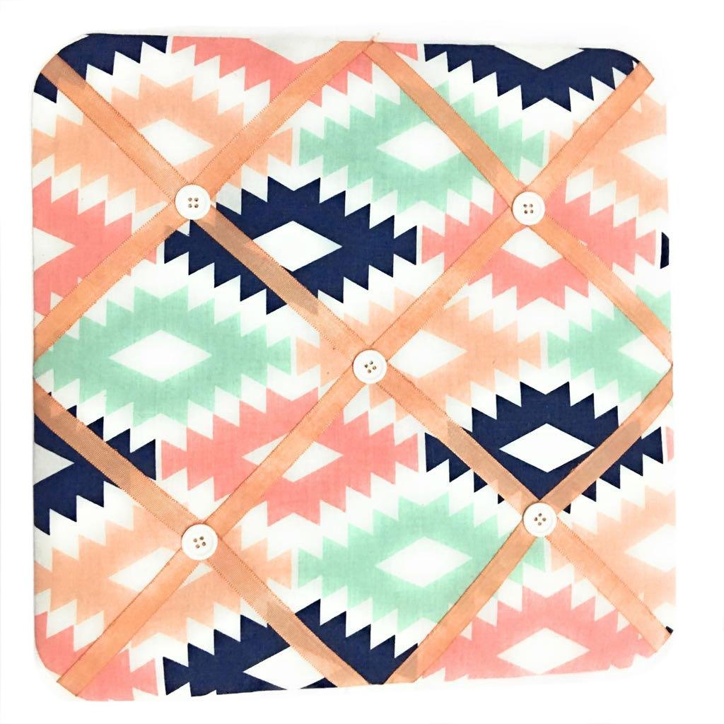 Bacati Aztec Emma Girls Fabric Memory/Memo Photo Bulletin Board, Coral/Mint/Navy