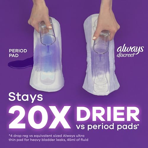 Always Discreet Incontinence Pads for Women and Postpartum Pads, Ultimate Extra Protect, 26 CT, up to 100% Bladder Leak Protection