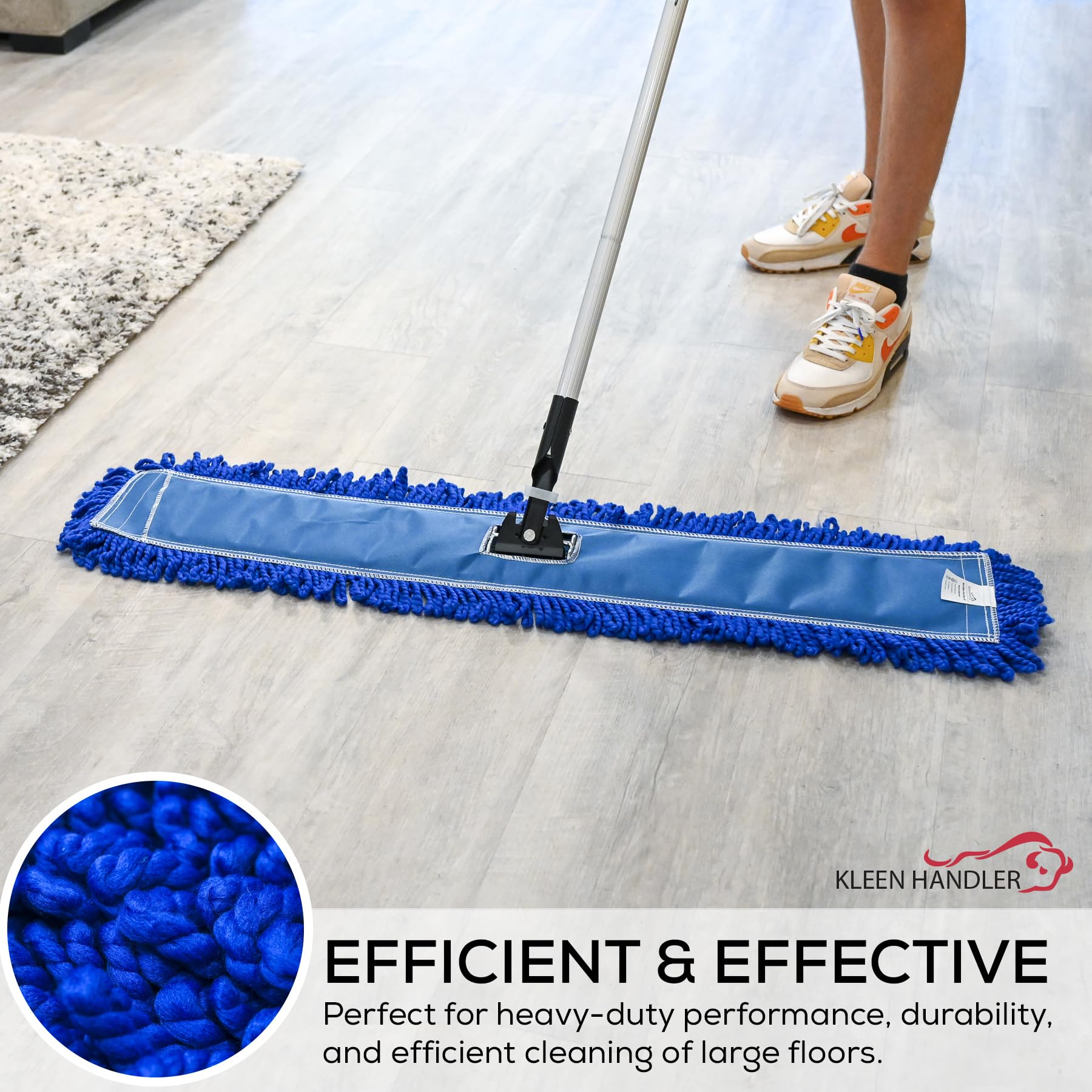 KLEEN HANDLER 36 Inch Microfiber Dust Mop, Large Washable Commercial Dust Mop, Sweeper, Janitorial Dust Mop Head Replacement, Push Mop Broom, Blue
