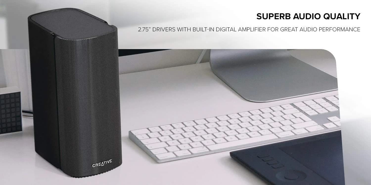 Creative Labs 51MF1690AA002 T100 2.0 Bluetooth Speaker System - 40 W RMS - 50 Hz to 20 kHz - USB - Compact Hi-Fi Wireless Desktop PC Speakers (Renewed)