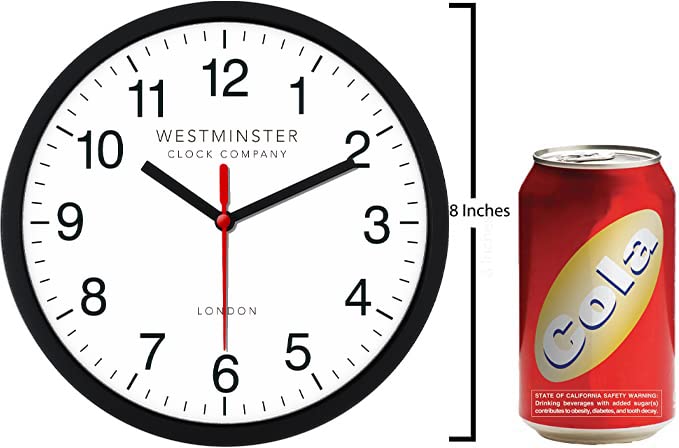 Always Home Westminster Clock Company 8 Inch Quartz Wall Clock (Standard Clock) Ticking/Battery Operated for School Office Classroom