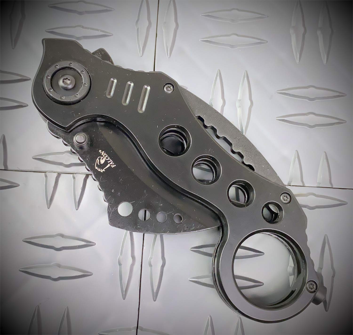 7.5" Black Falcon Claw Full Metal Pocket Folding Knife. Stainless Steel Blade. For Compaing, fishing, Outdoor Use and EDC (Black)