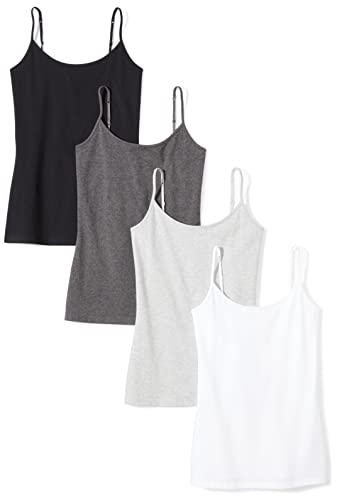 Amazon Essentials Women's Slim-Fit Camisole (Available in Plus Size), Pack of 4, Black/Charcoal Heather/Light Grey Heather/White, Large