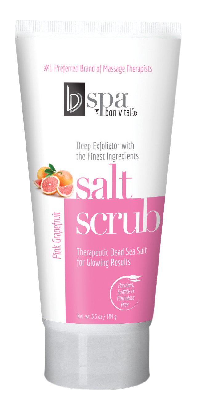 Bon Vital' BV Spa Exfoliating Salt Scrub Glows, Pink Grapefruit Body Scrub to Repair Dry Skin, Exfoliant Made with Dead Sea Salt, Jojoba, Olive, & Safflower Oil, Anniversary Gift for Women