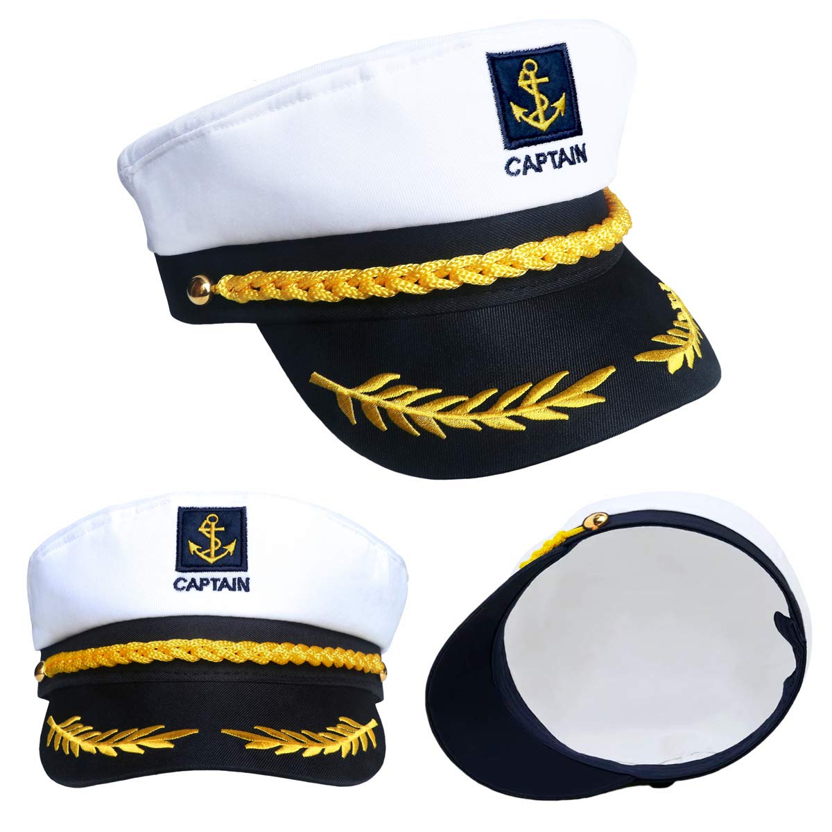 2 Pieces Navy Marine Admiral Style Hat - Adjustable Ship Sailor Cap Yacht Boat Captain Hat Funny Party Hats for Adult Costume Accessory