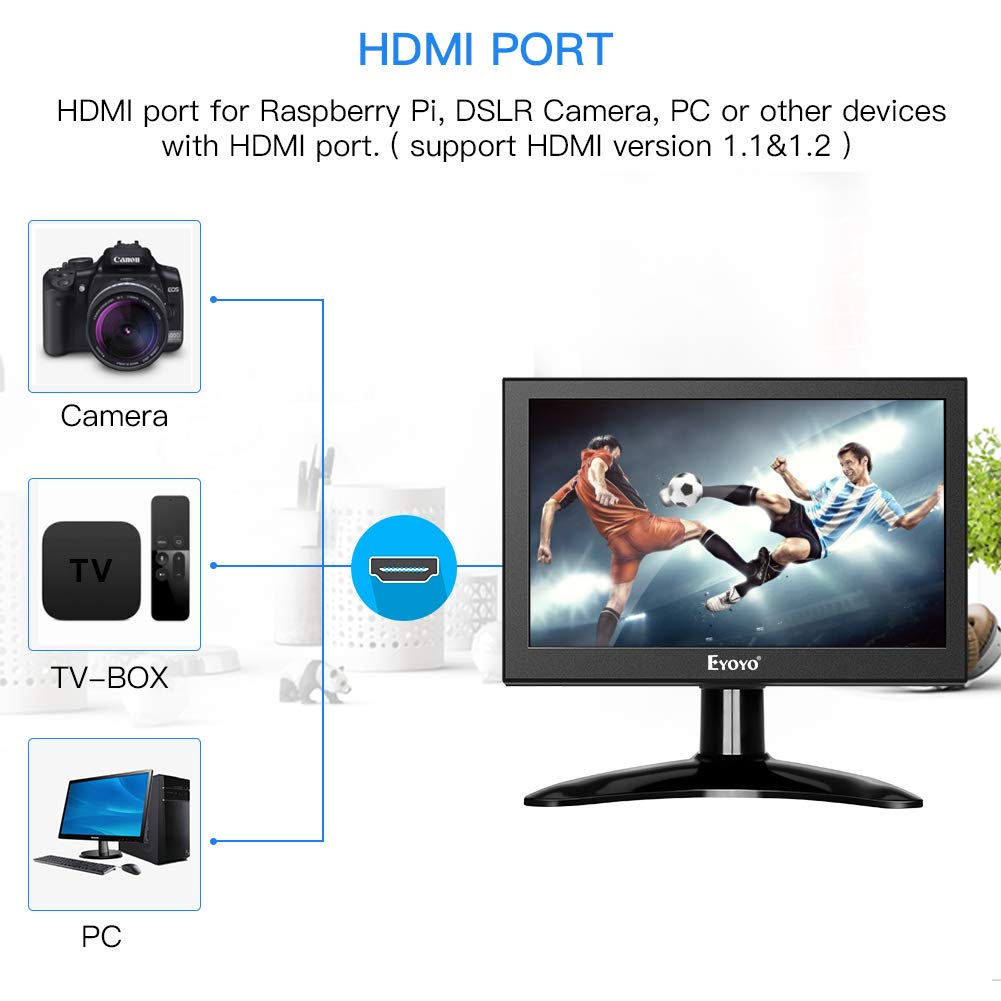 Eyoyo 7 Inch Small Monitor, Mini Hdmi Monitor IPS Display Screen Support HDMI VGA AV BNC Inputs, Secondary Monitor for PC/Computer/Raspi/Laptop/Security Camera/CCTV/PS4