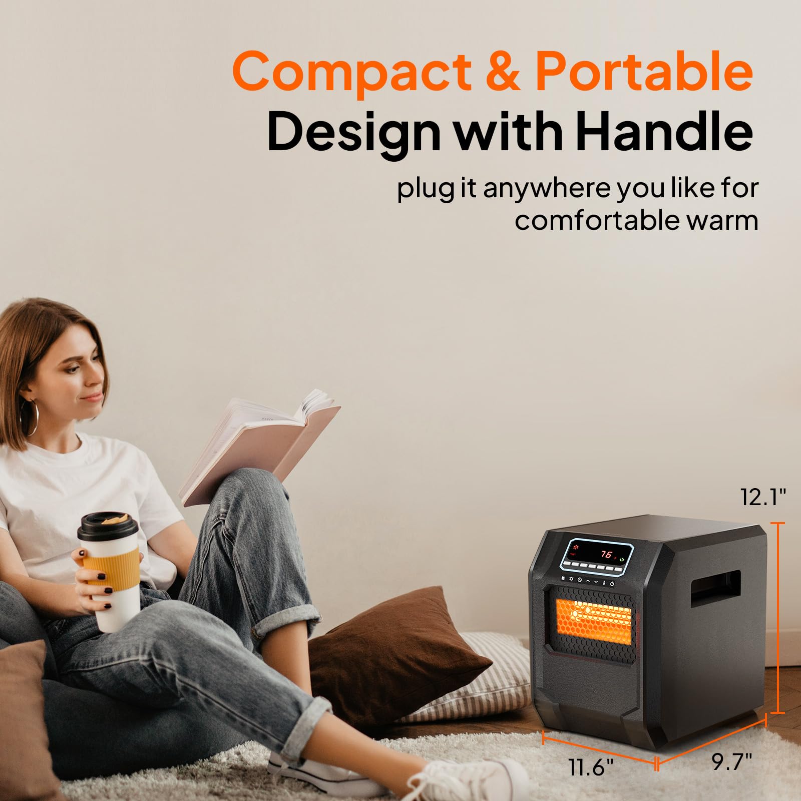 750W/1500W Electric Infrared Quartz Heater w/Remote Control, 4-Element Space Heater with Temperature Control, Timer, Overheat Shut Off Protection, 3 Heat Settings For Home Office Indoor, ETL