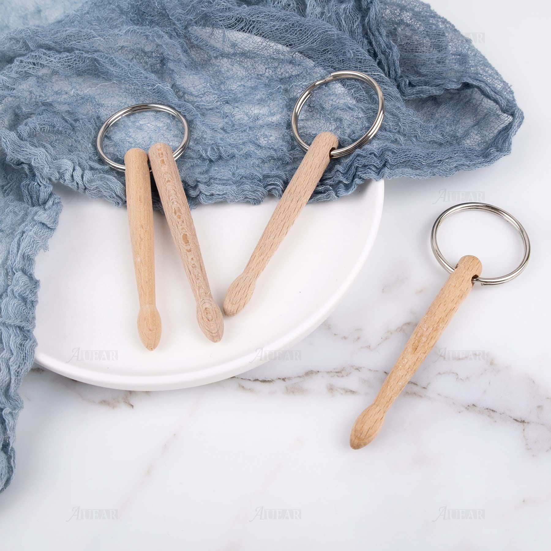 AUEAR, 4 Pieces Wood Drumstick Keychain Mini Wood Drumstick Keychain with One Stick and Two Sticks Drumstick Keychain for Drummer