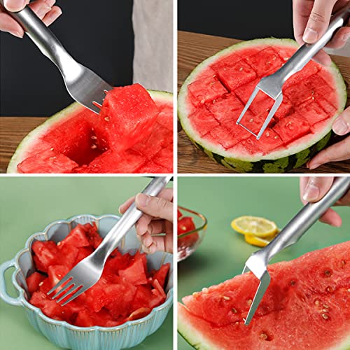 2-in-1 Watermelon Fork Slicer, Watermelon Slicer Cutter, Stainless Steel Fruit Watermelon Cutter for Family Parties Camping, Professional Fruit Forks Slicer for Watermelon Cubes (1PCS)
