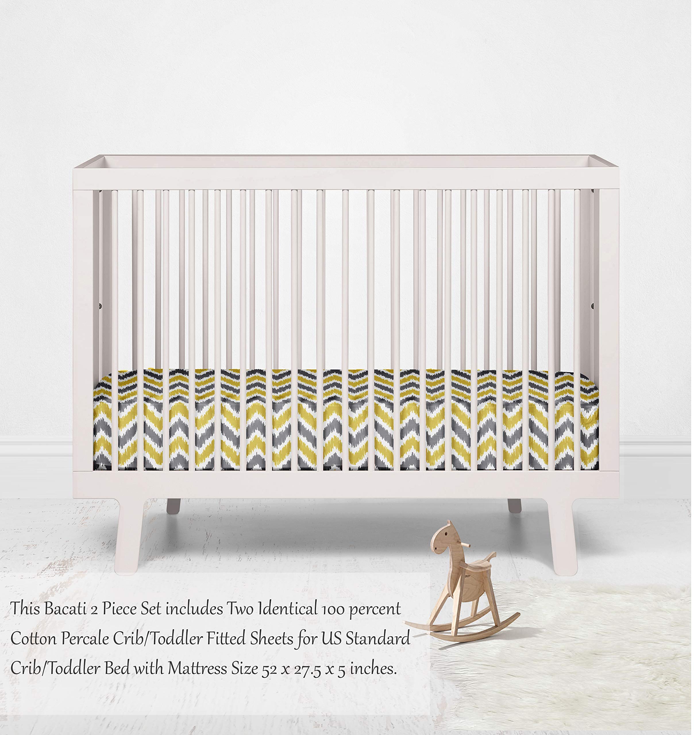Bacati Ikat Zigzag Crib Fitted Sheet, Grey/Yellow