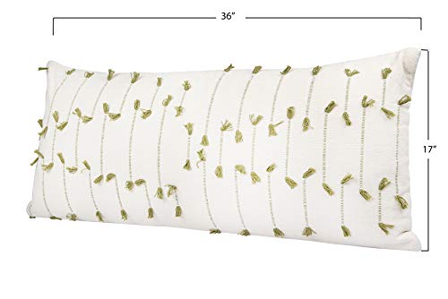 Creative Co-Op Handwoven Cotton Blend Lumbar Pillow with Tassels, Green