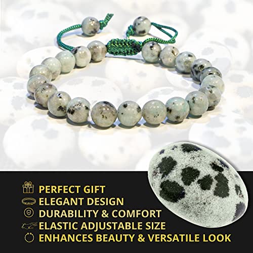 Adjustable Crystal Bracelet β Kiwi Jasper Gemstone Bead Bracelet β Chic Gemstone Bracelet for Men and Women β 8mm Round Healing Crystal Bead Bracelets (Kiwi Jasper)