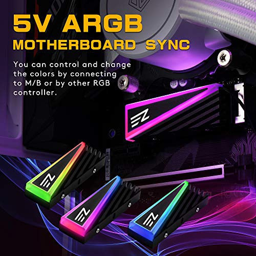 EZDIY-FAB NVME M.2 Aluminum Heatsink 5V 3 Pin ARGB Cooler for 2280 M2 SSD Heat Sink Tri-Cool with Silicone Thermal Pad