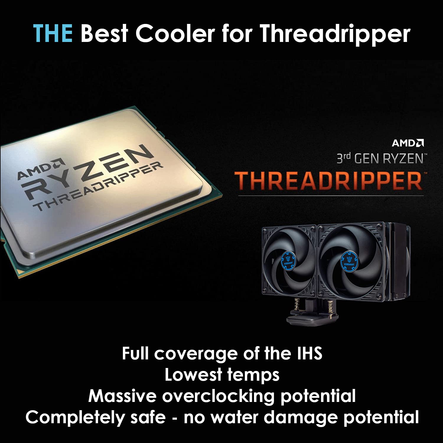 IceGiant ProSiphon Elite CPU Cooler for Intel AMD Desktop Processors, Compatible with AMD Ryzen 7000, AM4, AM5, sTRX4, TR4 CPUs, Intel LGA 115x, 1366, 1200, 2011/2066