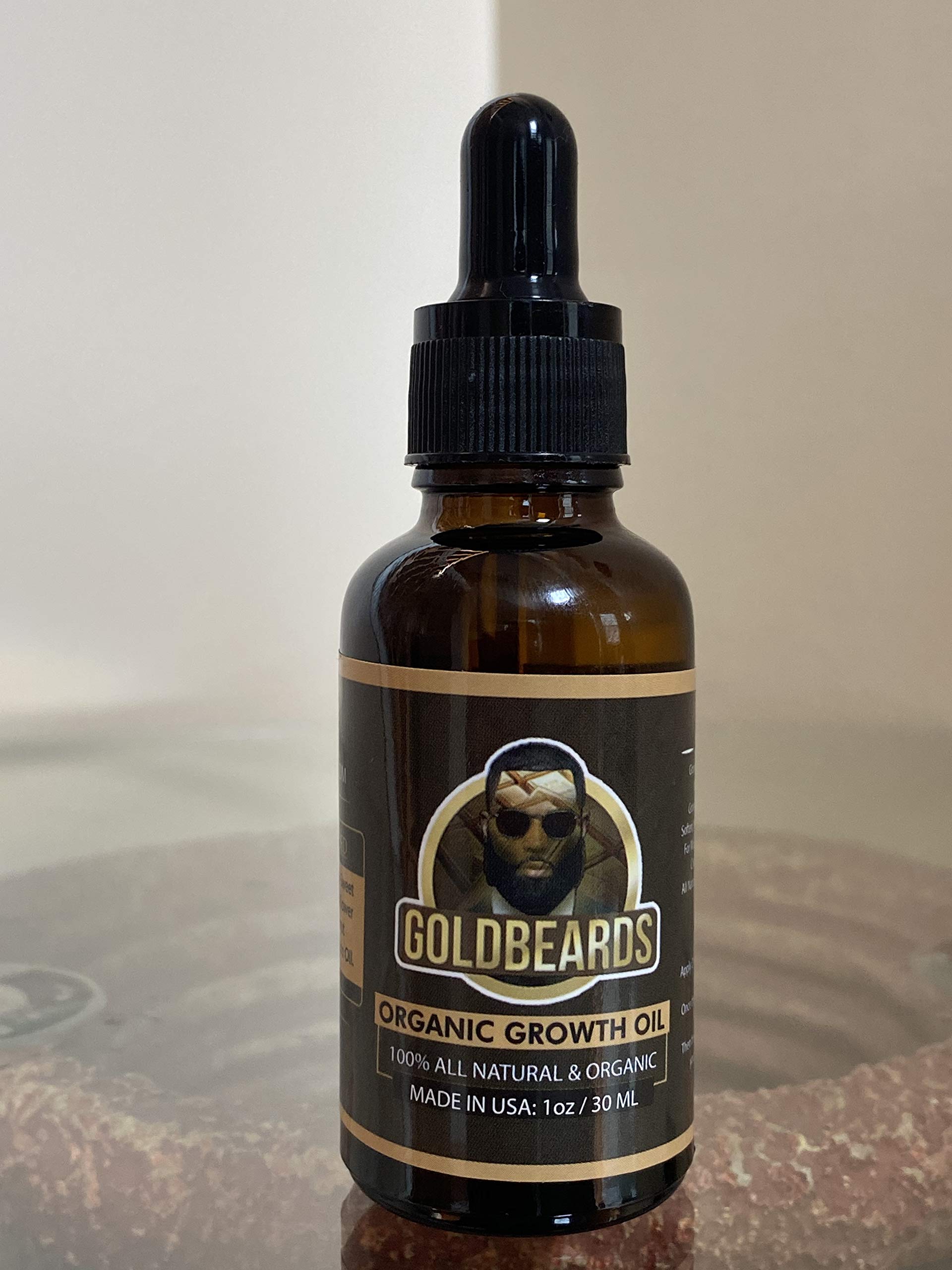 GOLDBEARDS GROWTH Beard Oil, 100% Pure Natural for Groomed Beards, Mustaches, & Moisturized Skin 1 Oz Infused with Argan, Jojoba, Avocado, Vitamin E, Biotin and Almond Oils