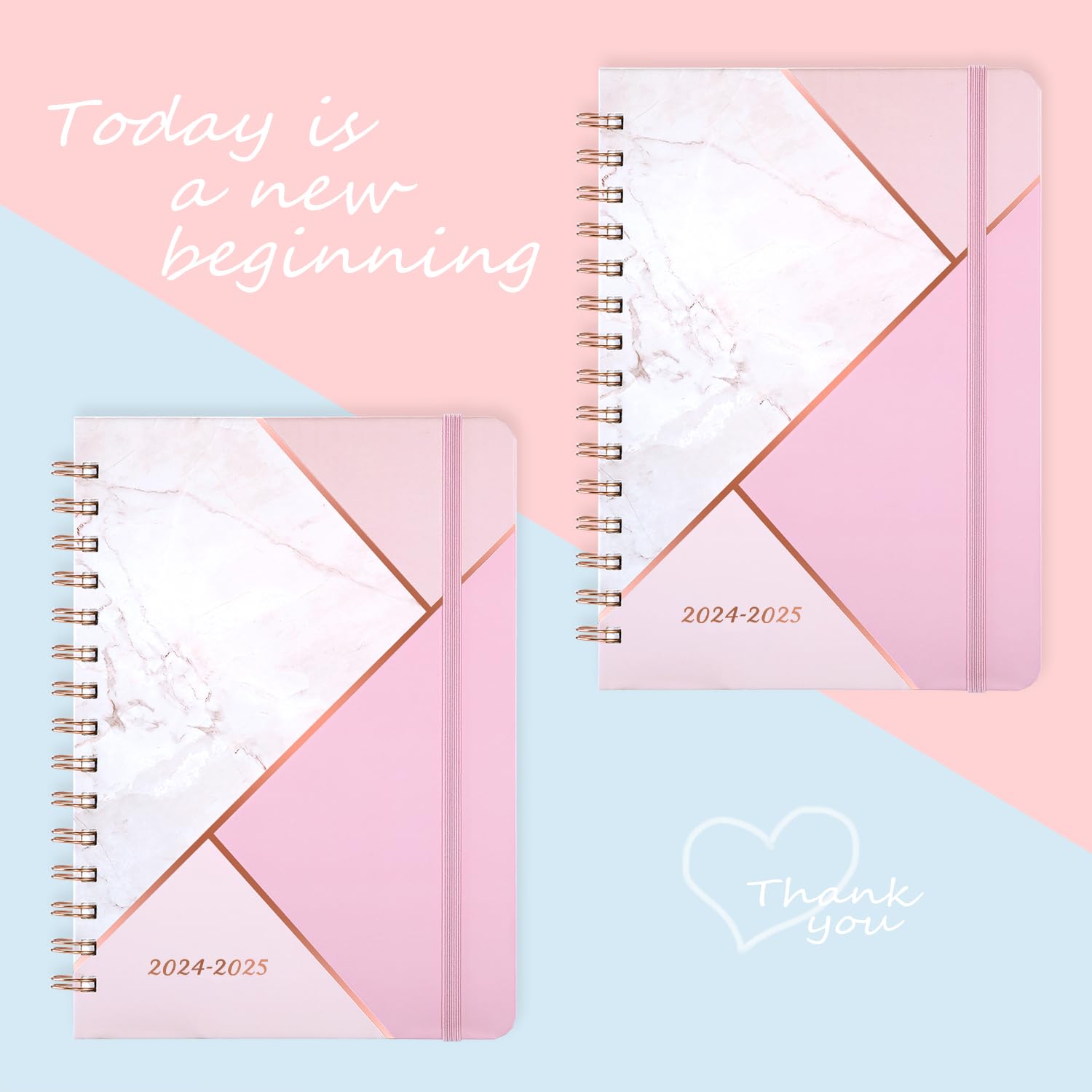 2024-2025 Planner - July 2024 - June 2025, Planner 2024-2025, 6.3" x 8.4", 2024-2025 Weekly and Monthly Planner with Marked Tabs - Pink Marble