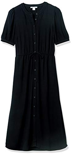 Amazon Essentials Women's Relaxed Fit Half-Sleeve Waisted Midi A-Line Dress, Black, X-Large
