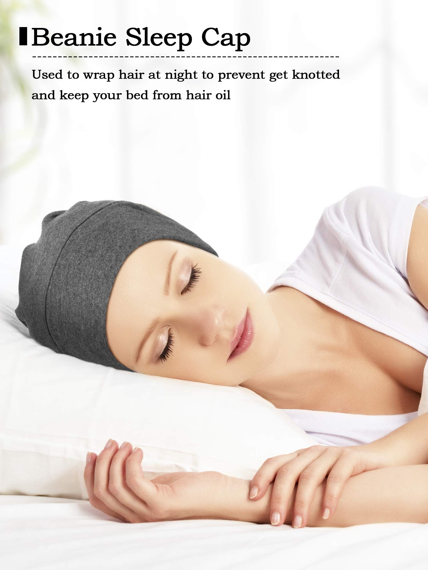 2 Pieces Satin Lined Sleep Cap Slouchy Beanie Sleeping Cap Night Skull Cap for Women Girls Black, Dark Grey