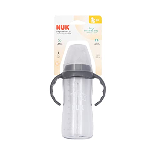 NUK Learner Cup, 10 Ounce, Tritan Gray Star โ BPA Free, Spill Proof Sippy Cup