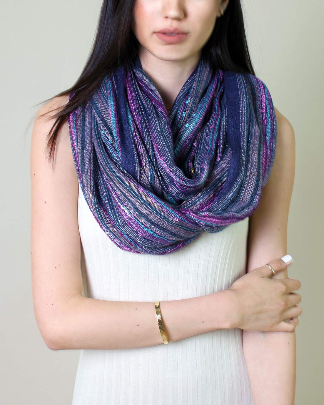 Anika Dali Women's Shimmer Sparkle Infinity Scarf- Festival Boho Bliss Fashion Scarf (Blue Turquoise)