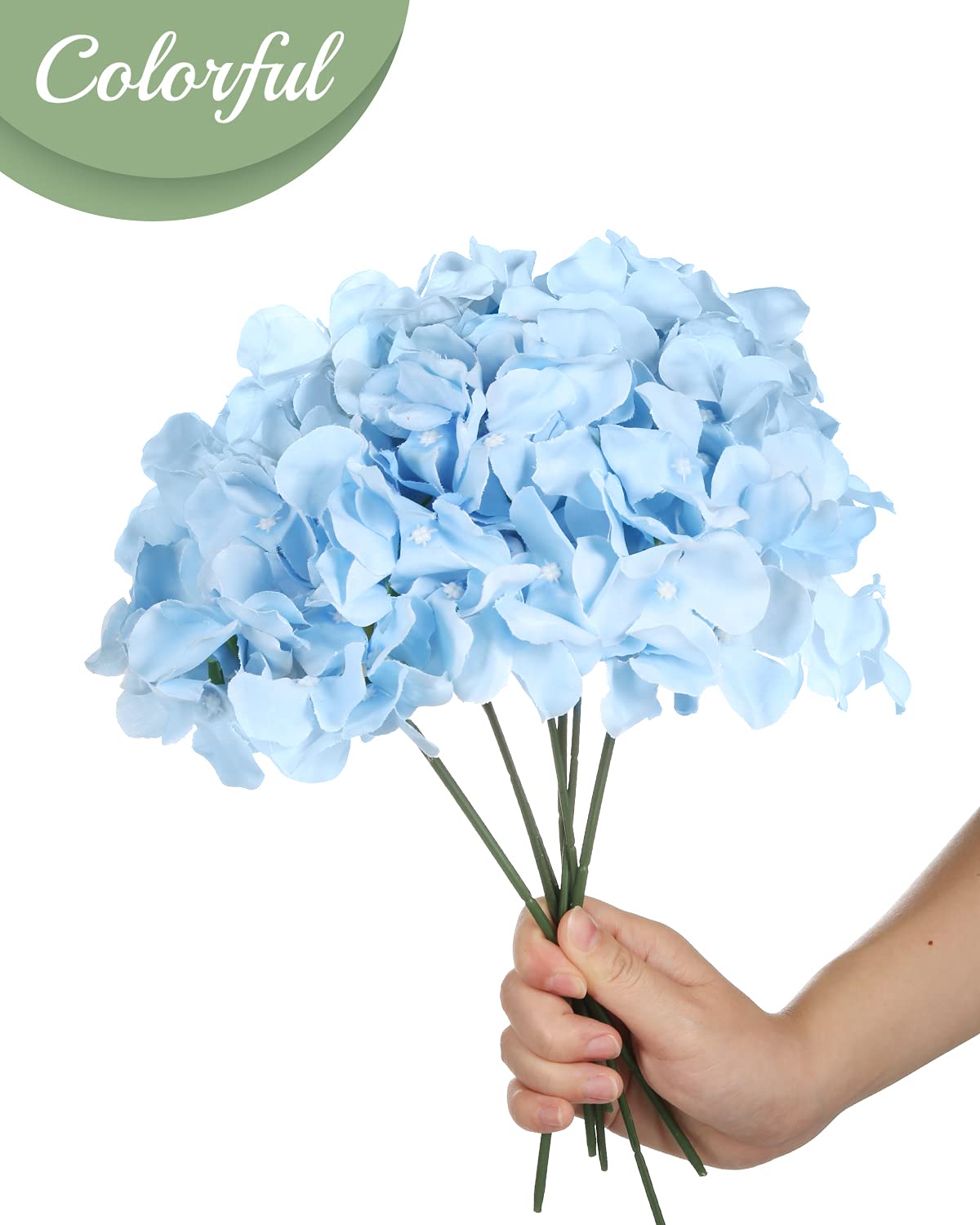 Auihiay 18 Pieces Hydrangea Artificial Flowers Silk Hydrangea Flowers Heads with Stems for Home, Garden, Wedding, Baby Shower, Party Decorations (Blue)