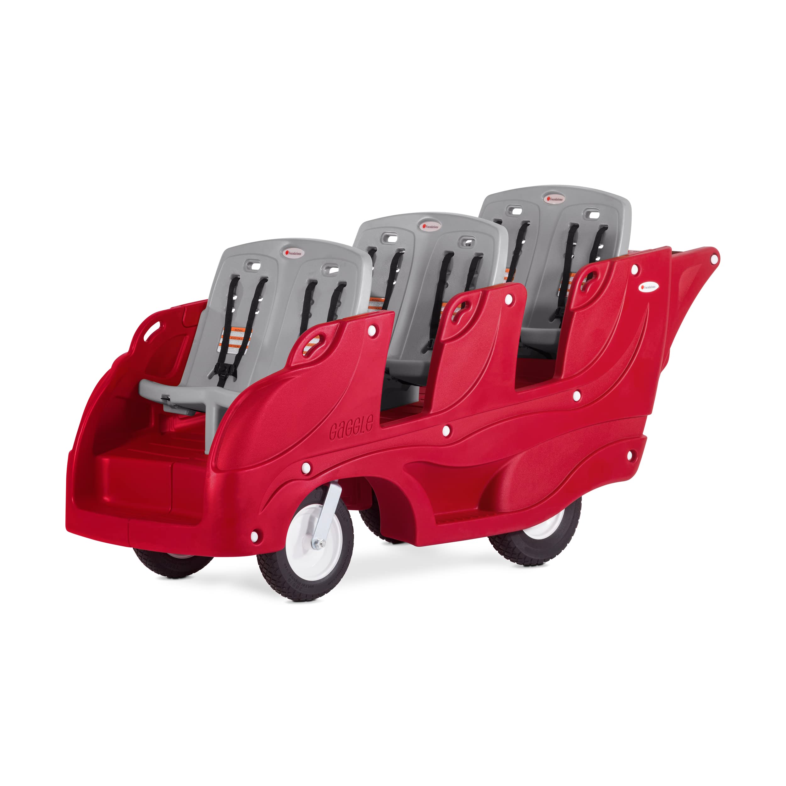 Gaggle by Foundations Parade 6 Seat Buggy Stroller with 5 Point Harness for Added Safety, Multi-Child Buggy Stroller with Soft Stop Brake, Fits Through Standard Doorways, Made in The USA (Red/Gray)