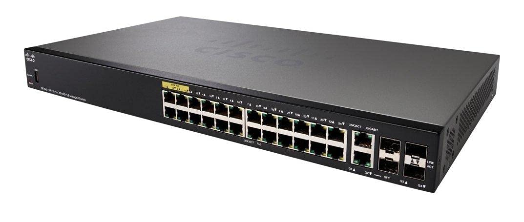 Cisco SF350-24P Managed Switch | 24 10/100 PoE Ports | 185W Ports | 4 Gigabit Ethernet (GbE) Combo SFP | Limited Lifetime Protection (SF350-24P-K9-NA)