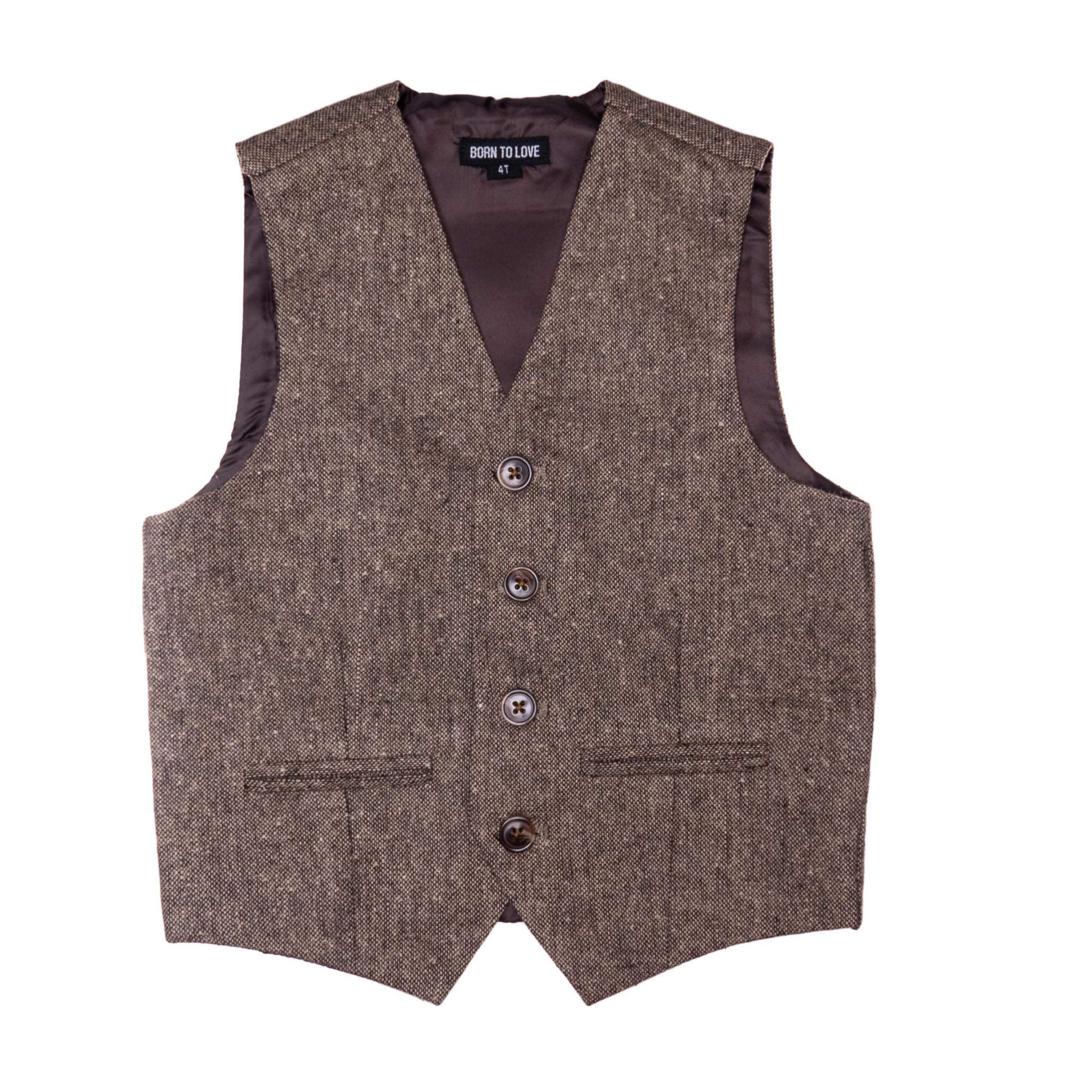 Born to Love Vest for Baby Toddler Kids Ring Bearer Pageboy Wedding Formal Herringbone Outfit Tan and Brown, 12 Years