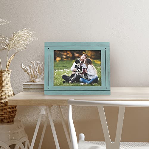 Americanflat 8x10 Picture Frame in Turquoise Blue - Rustic Picture Frame with Textured Engineered Wood, Shatter Resistant Glass, and Easel - Horizontal and Vertical Formats For Wall and Tabletop