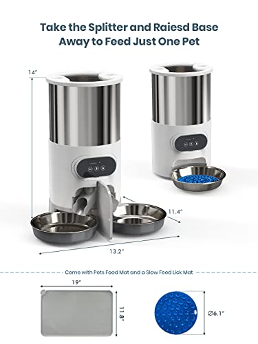 Automatic Cat Feeder, WHDPETS WiFi Cat Food Dispenser for 2 Cats & Dogs, 304 Stainless Steel Pet Feeder with Feeding Mat, 2-Way Splitter, APP Control, 10s Voice Recorder, Dual Power Supply