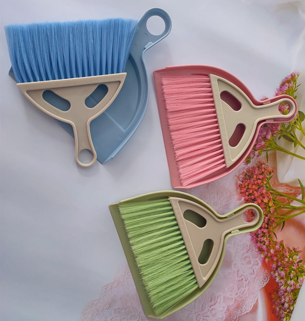 3 Pack Mini Broom and Dustpan Set with Handle, Hangable Small Hand Dustpan and Brush Cleaning Tool Set for Table Desk Keyboard Countertop Cars Sofa