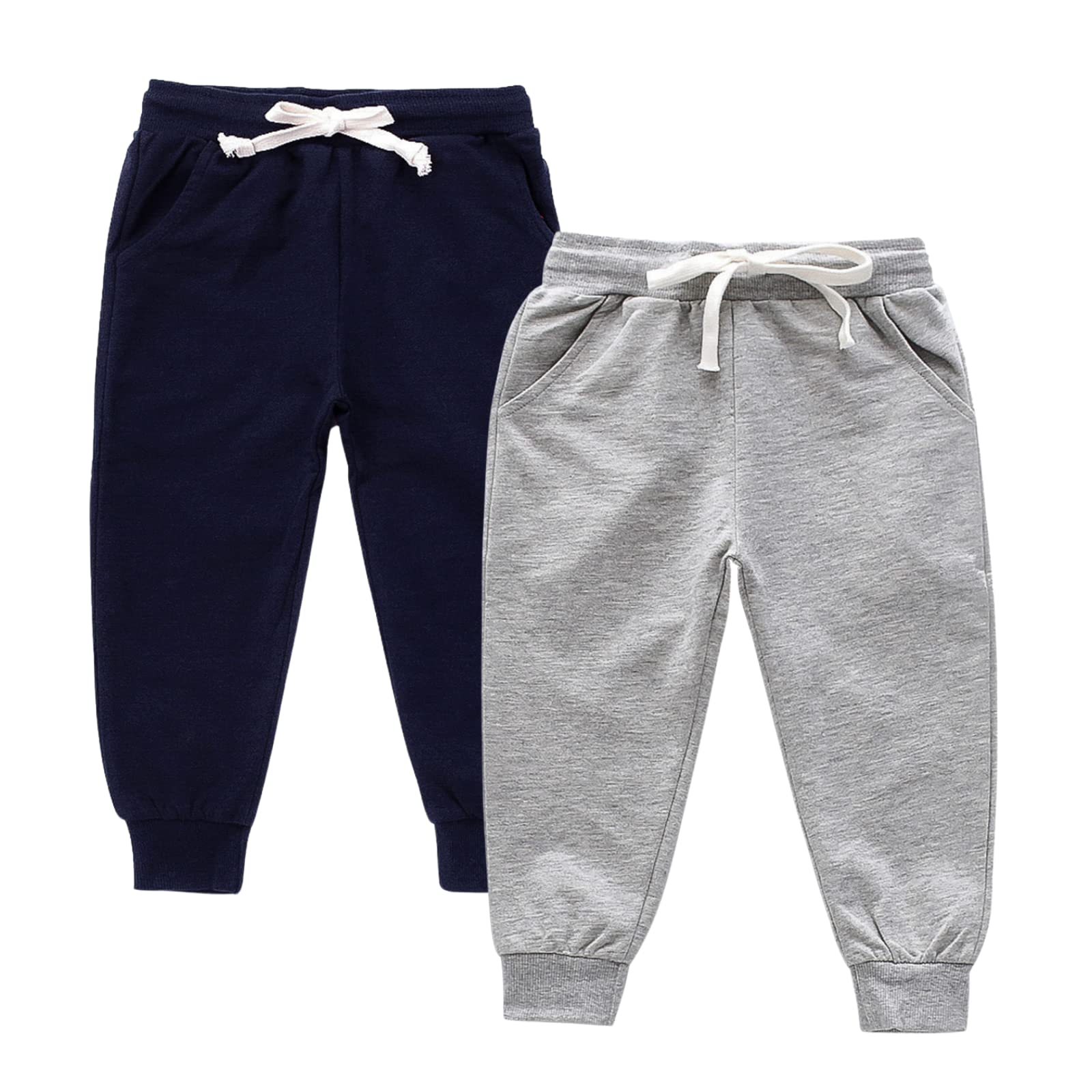 IjnUhb Baby Boys' 2-Pack Cotton Pants, Toddler Pull-on Jogger with Dinosaur Drawstring Elastic Waist