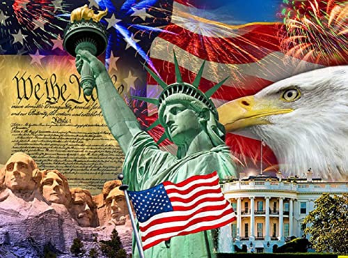 ARAZADR Stamped Cross Stitch Kits Full Range of Embroidery Patterns for Beginners 3 Strands 11CT Cross Stitches Needlepoint Kits- The Statue of Liberty and The American Flag and Eagle 15.75Ć11.81inch