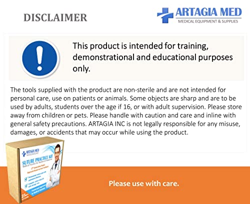 Complete Suture Practice Kit for Suture Training, Including Large Silicone Suture Pad with pre-Cut Wounds and Suture Tool kit. Latest Generation Model. (Demonstration and Education Use Only)