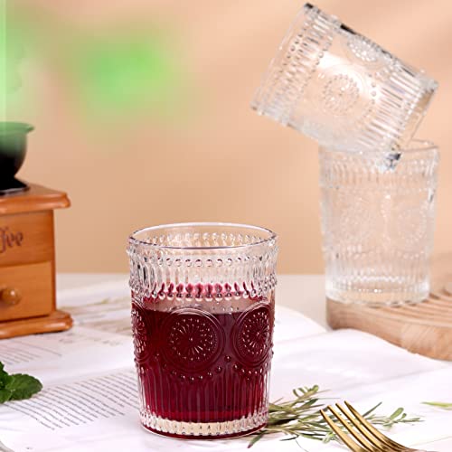 Amzcku Vintage Drinking Glass Set of 4, 10 oz - For Cocktails, Mixed Drinks, Whiskey, Beverage, Water, Milk and Juiceā¦