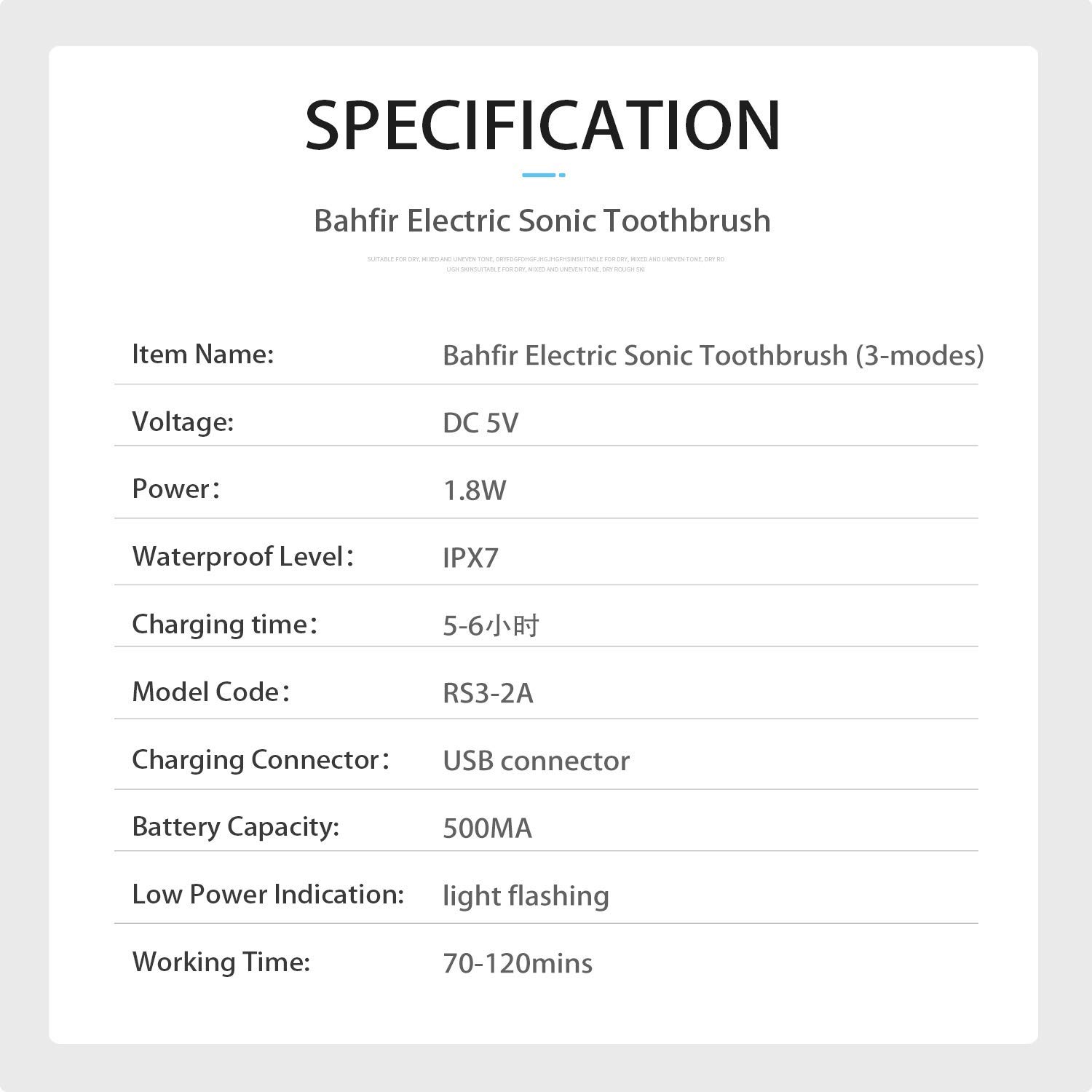 Bahfir Electric Sonic Toothbrush Ergonomic Design with 3 Modos 2 Minutes Smart Timer Rechargeable 1 Time Charge for 30 Days with 3 Brush Heads Replacement Portable for Home and Travel Adults Kids