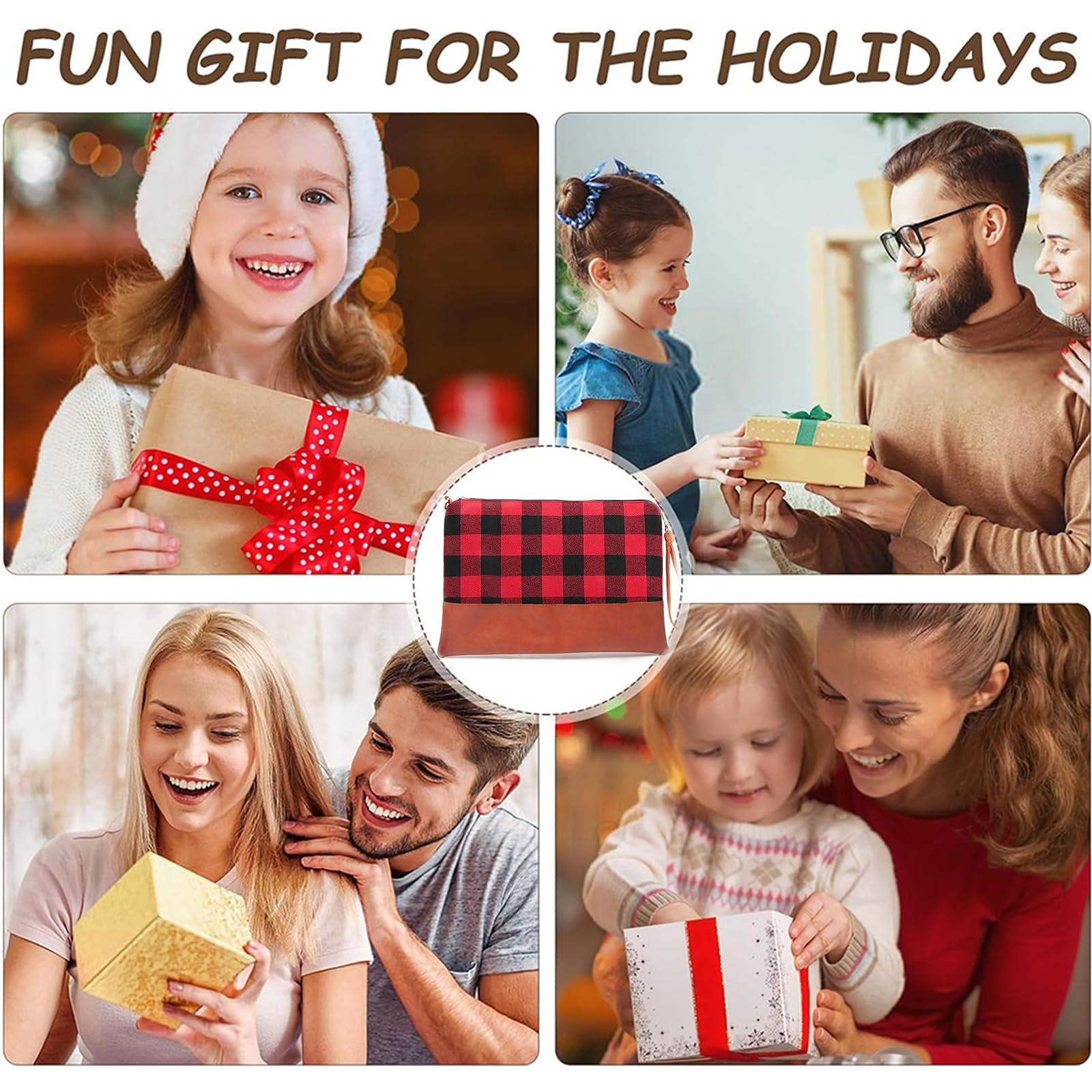 Auony Buffalo Plaid Wristlet Wallet Clutch Bag Phone Purse Handbag with Leather Wrist Strap for Christmas Birthday Gift