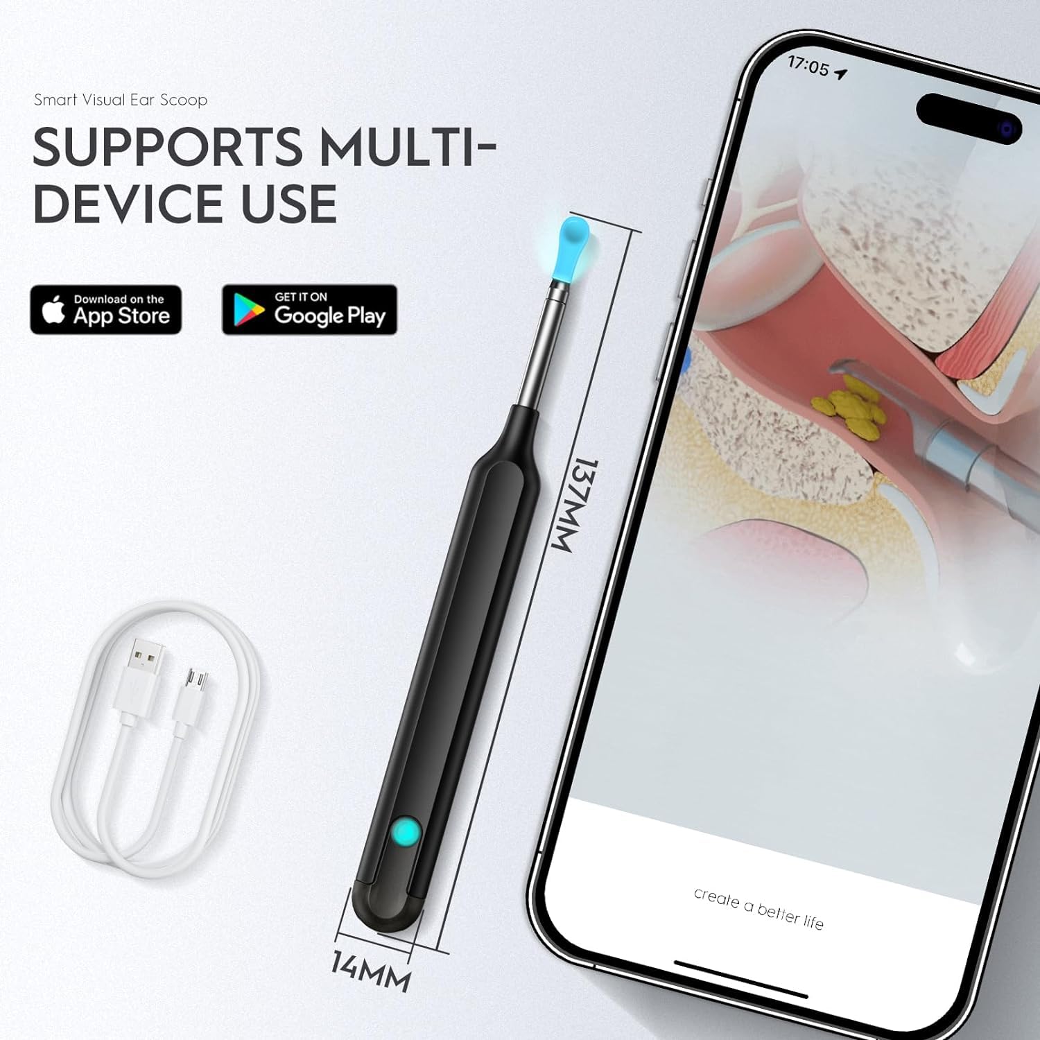 Earwax Camera Ear Camera Otoscope Cleaner, Oxbird 1080P Wireless Ear Wax Removal Kit Smart Ear Cleaner with Camera and Light for iPhone, Ipad & Android Smart Phones (Black)