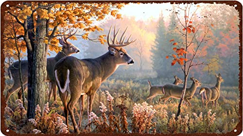 Autumn Whitetail Deer -Tin Metal Tin Sign Tin Plate Sign Wall Art Decor Tin Sign -Vintage Style Art Wall Ornament Coffee & Bar Decor Wall Decorative Sign-12" X 8"Inchs