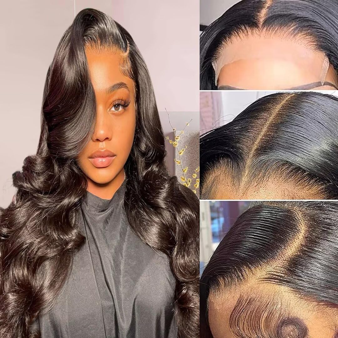 Aaliweya 5x5 HD Lace Closure Wigs Human Hair Body Wave 5x5 Transparent Lace Front Wig for Women 150 density Lace Closure Wig Pre Plucked with Baby Hair Soft and Smooth Natural Black Color 22inch